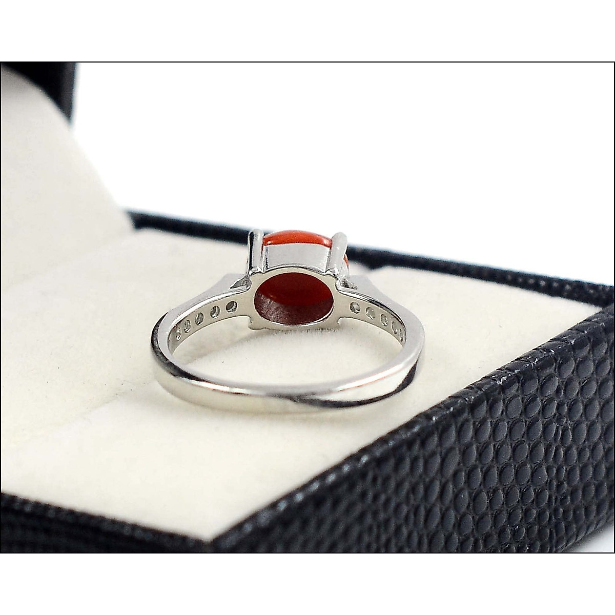 925 Sterling Silver Natural Red Coral 8X6 MM Oval Cut May Birthstone Solitaire Unisex Proposal Ring Engagement Gift For Bridal (Yellow Gold Rhodium Plated Silver, 6.5)
