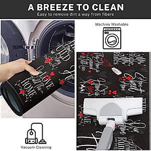 Tayney Black Kitchen Rugs and Mats Non Skid Washable Set of 2, Red Love Heart My Sweet Home Kitchen Runner Rug, Modern Phrase Doodle Under Sink Mats for Kitchen Floor Decor