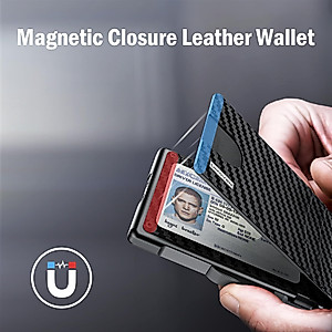 umoven Wallet for Men - Slim Leather RFID Blocking Bifold Minimalist Wallet with Metal Pop-Up Card Holder, Money Clip, Credit Card Slots - Men's Wallet, Carbon Fiber