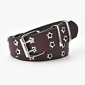 Caiyao Punk Hollow Star PU Leather Waist Belt Fashion Five Pointed Star Double Row Metal Buckle Straps for Women Girl Accessories-C brown