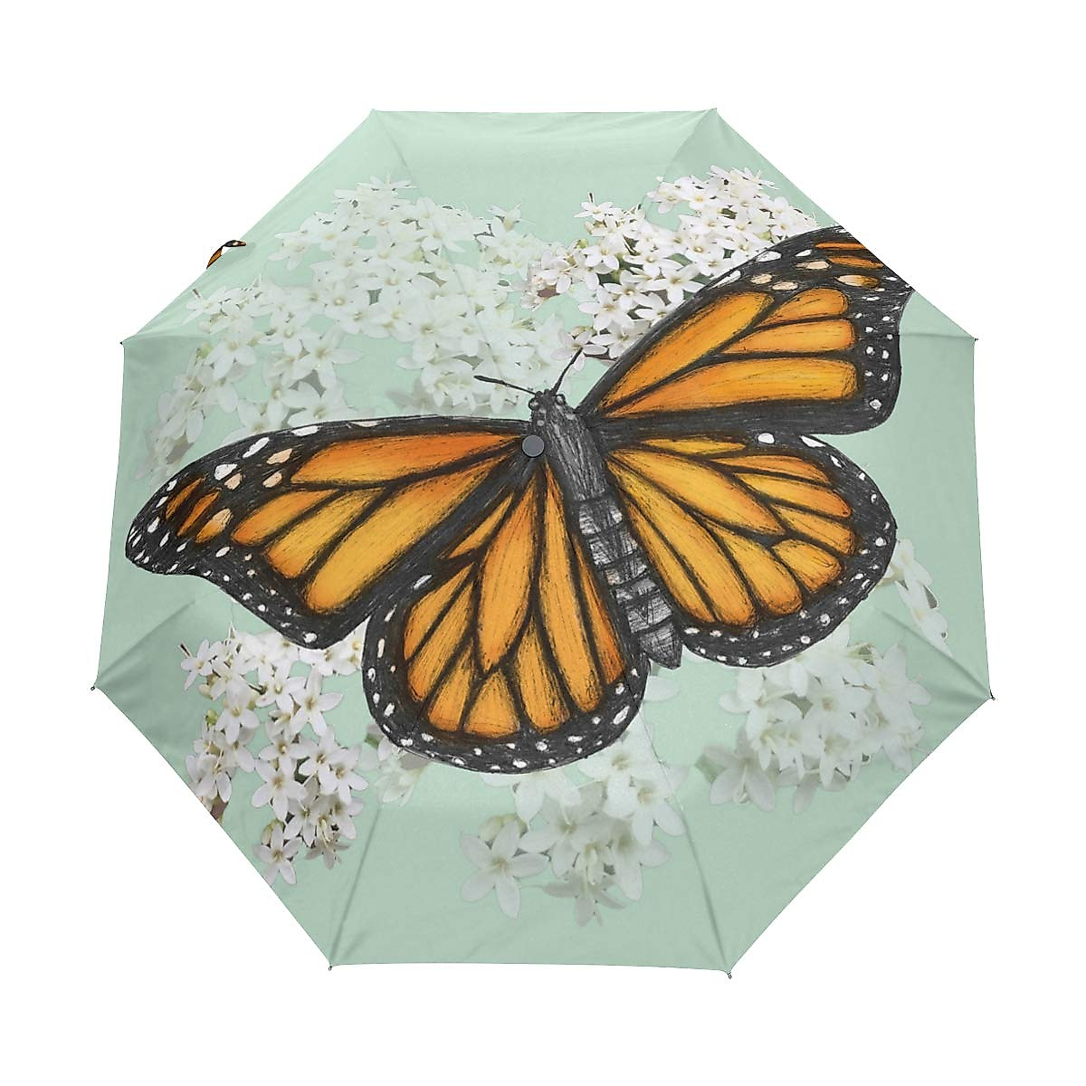 Compact Travel Umbrella Monarch Butterfly Illustration Drawn In Pen With Digital Color Sun & Rain Auto Open Close Protable Windproof Folding Umbrellas