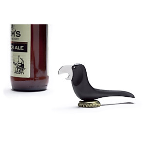 Peleg Design Beerdy, Original Bird-Shaped Bottle Opener with Magnetic Bottom, Black with Stainless Steel Beak as Metal Cap Opener and Tail Handle