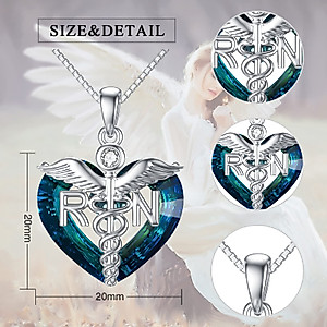 Seiyang RN Pendant 925 Sterling Silver RN Graduation Gifts for Nurse 2023 with Crystal Caduceus RN Necklace Nurse's Day Jewelry Gift for Women