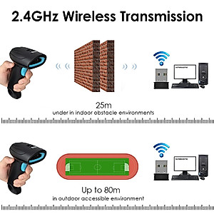 AHANIN Barcode Scanner 1D 2D QR USB Wired&2.4G Wireless Handheld Bar Code Reader Compact with Battery Level Indicator Digital Printed Plug and Play (USB Wired)