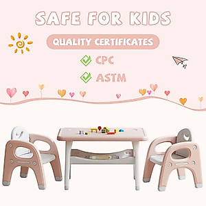 DOREROOM Kids Table and Chair Set, Plastic Children Activity Table with 2 Chairs, Toddler Table and Chair Set for Reading, Drawing, Snack Time, Arts Crafts, Preschool, Gift for Boys Girls
