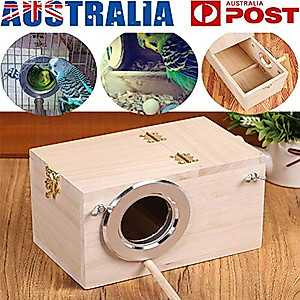 POPETPOP Wooden Bird Nesting Box, Parrot Clear View Window, Lovebirds Breeding Box, Bird Nesting Feeding Station House - Size S (Left or Right Open Window)