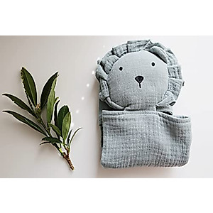 Marlowe & Co Organic Cotton Muslin Lion Lovey Blanket, Organic Cotton Muslin Lion Security Blanket (Sage)
