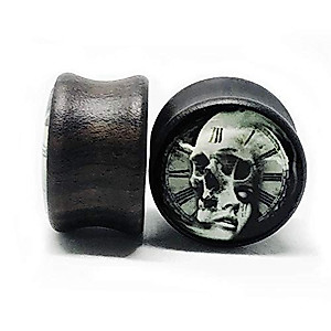 SERYNOW Wood Ear Gauges Plugs Double Flared Saddle Plugs Ear Stretcher Expander Skull Plugs Piercing Jewelry (00g (10mm))