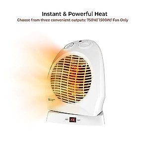 Comfort Zone Oscillating Space Heater with Adjustable Thermostat, Desktop, Fan-Forced, Portable, Overheat Sensor, Tip-Over Switch, Stay-Cool Housing, Ideal for Home, Bedroom, Office, 1,500W, CZ50