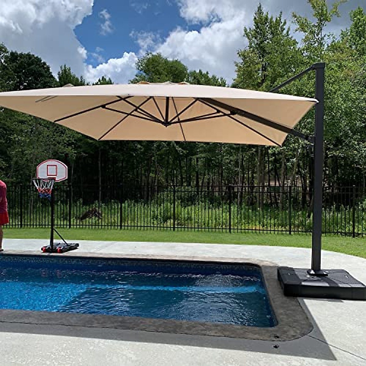 PURPLE LEAF 11 FT Square Patio Umbrella Large Outdoor Aluminum Umbrella Offset Umbrella with 360-degree Rotation Cantilever Umbrella for Garden Deck Backyard Pool, Beige