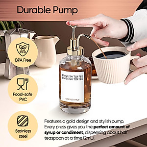 Set of 2 Coffee Syrup Dispensers for Coffee Bar - 16.9oz Glass Bottles with Gold Pumps and Labels, BPA Free & Durable, Ideal for Cinnamon, Vanilla, Caramel, and More Coffee Accessories