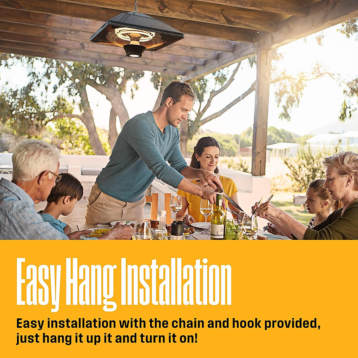 Westinghouse Outdoor Ceiling Patio Heater, Water Resistant, Adjustable Heat Output Up to 1500W, Auto Shut Off Overheat Protection, Hanging Infrared Heater for Patio Cover, Gazebo, Pergola, & More