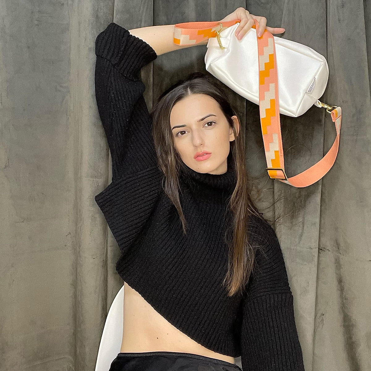 BOMANO Orange Purse Strap Crossbody Replacement for Handbag Adorned Fashion Guitar Shoulder Bag Straps for Women Matte Gold 57inch Long Extender (Flora Orange)