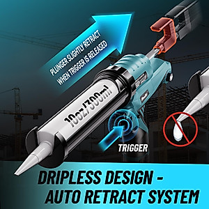 Seesii Cordless Caulking Gun [2024 Upgraded], 12V Battery Caulk Gun w/2 x 2.0AH Battery & Charger,Electric Caulking Gun w/LED Light,6 Adjustable Speeds Adhesive Gun Kit for Filling,Sealing