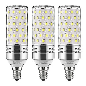 gezee E12 LED Corn Bulbs,15W LED Candelabra Light Bulbs 120 Watt Equivalent, 1500lm, Daylight White 6000K LED Chandelier Bulbs, Decorative Candle, 4.1in*1.2in, Non-Dimmable LED Lamp(3-Pack)