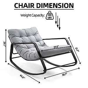 WQSLHX Oversized Patio Rocking Chair with Cushion, Indoor Metal Lounge Rocker Chair, Outdoor Lazy Chair for Front Porch, Garden, Backyard, Lawn, Gray