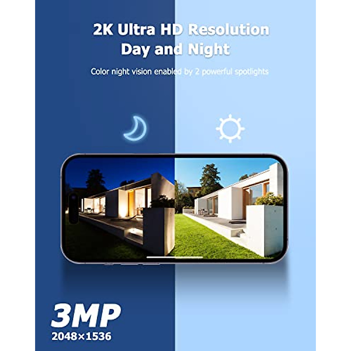 Rebluum Security Camera Wireless Outdoor, 2K Solar Security Camera,Battery Powered 360°PTZ Security Camera,Color Night Vision,PIR Motion Detection,2-Way Audio,Compatible with Alexa