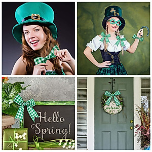 3 Rolls St. Patrick's Day Buffalo Plaid Ribbon Green and White Wired Edge Ribbon St. Patrick's Day Check Burlap Ribbon for Wrapping, Crafts Decoration, 2 Inch x 6.6 Yard (Green and White)