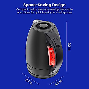 Chefman Electric Kettle, 1.8 Liter Stainless Steel Electric Tea Kettle Water Boiler with Automatic Shutoff, LED Lights, Boil-Dry Protection, Hot Water Electric Kettles for Boiling Water, Black