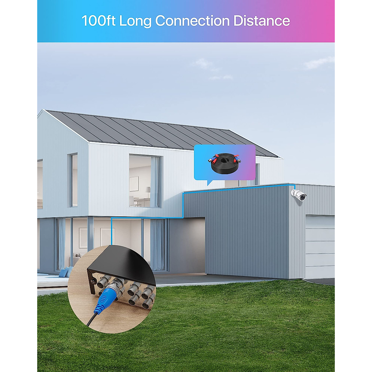 ZOSI 2 Pack 100ft All-in-One Video Power Cable, BNC Extension CCTV Camera Cable for Security DVR System, Included 2X BNC Connectors and RCA Adapters