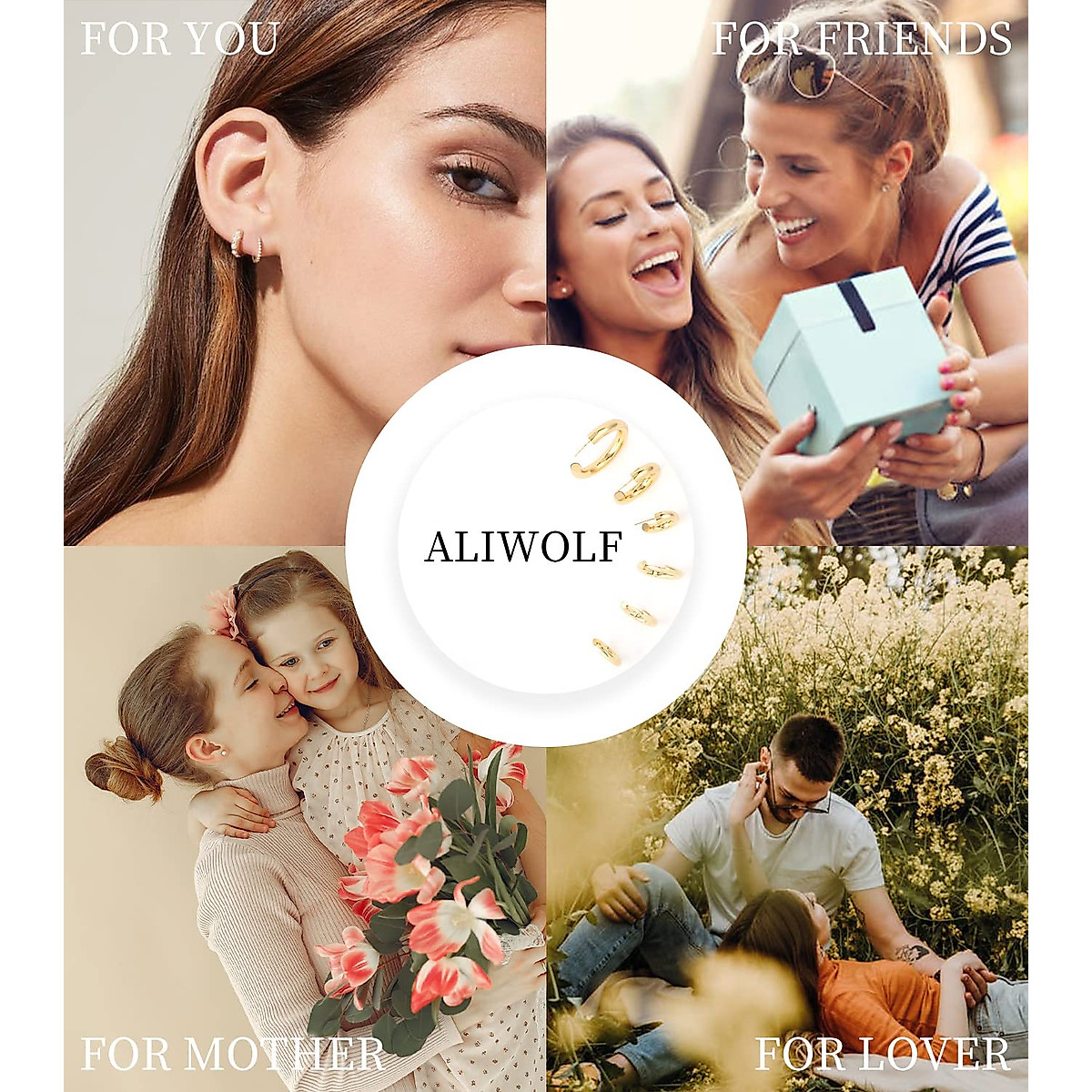 6 Pairs Gold Hoop Earrings Set 14k Gold Plated Huggie Earrings Hypoallergenic Chunky Twisted Thick Jewelry for Multiple Piercing Christmas Gift for Women (6 pairs gold hoop style-04)