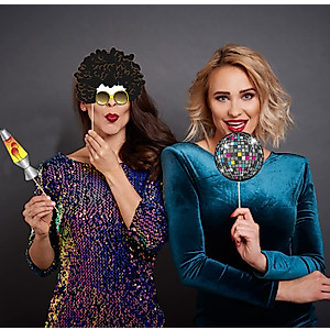 Medoore 70's Photo Booth Props, 1970s Disco Throwback Party Theme Photo Booth Props Decorations, 20 Pieces with Wooden Sticks for Hippie Party, Disco Fever Party, Woodstock Party