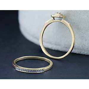 Dazzlingrock Collection 0.15 Carat (Cttw) 10K Round Diamond Halo Engagement Ring Set, Yellow Gold, Size 9