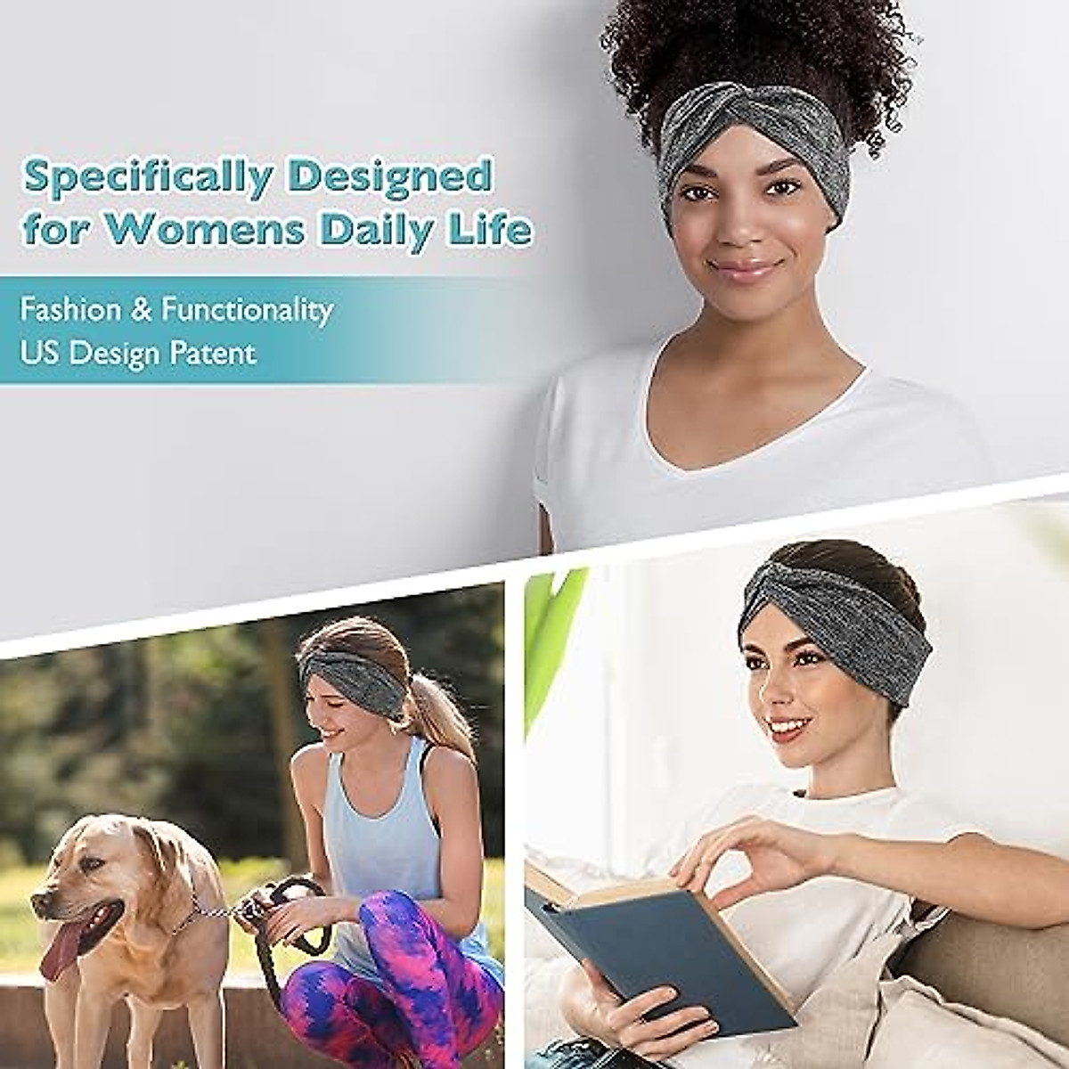 ASIILOVI Headband Headphones 2023 Version Bluetooth Headband for Women Knotted Headband with Ultra-Thin HD Speakers & Mic, Perfect for Yoga Running Workout Travel Sports Unique Gifts