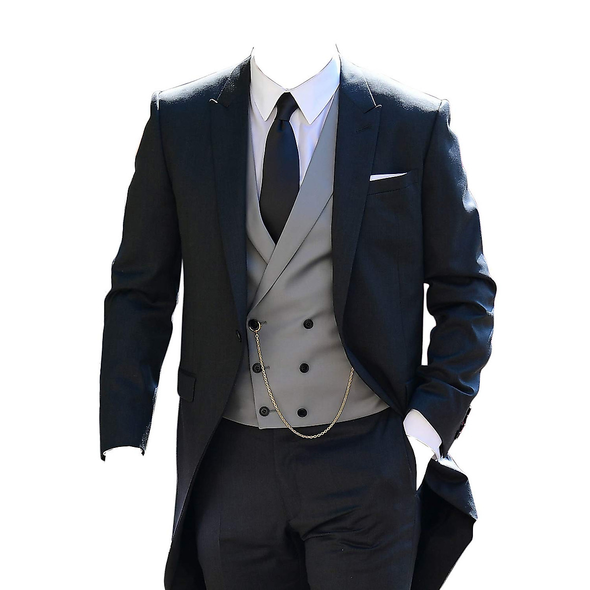 Classic Fit 3 Pieces Wedding Tuxedo Suit Long Swallowtail Waistcoat Trousers MN005-TH(Black,40R)