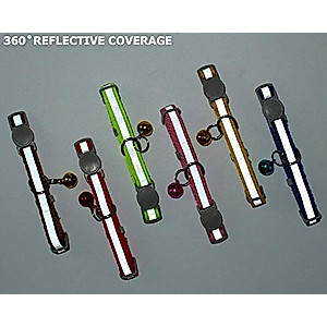 Custom Breakaway Cat Collars with Bell - Engraved Stainless Steel No Noise Slide-On Identification Tags On Collar - Up to 3 Lines of Personalized Text (Reflection)