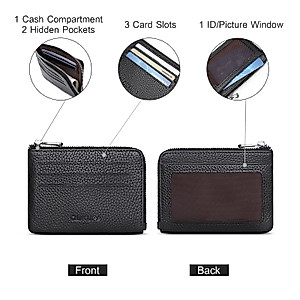 AOLUC Top Grain Genuine Leather Small Slim Mini Change Wallets for Women RFID Blocking Pocket Zipper Wallet Ladies Card Case Coin Purse with ID Window