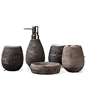 HALAHAI Bath Accessories Set Bathroom Accessories Set Creative Manual European Style Ceramics Bathroom Set 5 Pieces Bathroom Supplies Bathroom Accessories Set Bathroom Accessory Set (Color : Black)