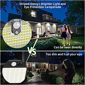 Biling Solar Motion Sensor Lights Outdoor, 202 LEDs Solar Security Light with Motion Sensor, IP65 Waterproof Solar Powered Wall Lights with 3M Tape for Deck Fence Porch Garden Yard Garage (2 Pack)