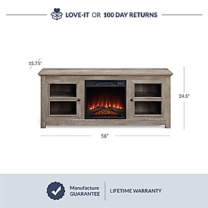 BELLEZE Modern 58 Inch Farmhouse TV Stand with 18 Inch Electric Fireplace & Media Entertainment Center Console Table for TV up to 65 Inch with Open Storage Shelves & Cabinets - Kenton (Ashland Pine)