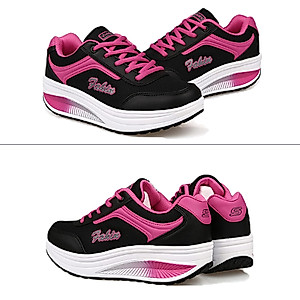 Lymphvity Womens lace-up Walking Shoes Arch Support Breathable Wedge Platform Sneakers Low-top Casual Light Weight Orthotic Sneakers for Plantar Fasciitis (5,Mesh-Pink,Female)