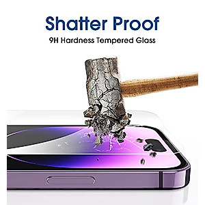 amFilm OneTouch Glass Screen Protector Compatible for iPhone 14 Pro 6.1 Inch 2022, Easiest Installation, Dynamic Island Compatible, Bubble Free and Full Coverage Case Friendly, Tempered Glass, 2 Pack