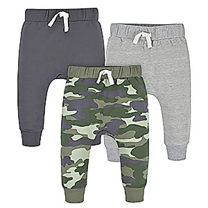 Gerber Baby Boys' Toddler 3-Pack Jogger Pants, Camo, Newborn