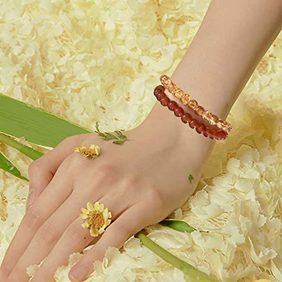 JEWPARK 12 PCS Gemstone 6mm Round Beads Bracelet Set Healing Crystal Stone Stretch Bracelets for Men Women Round Beaded Elastic Bracelets