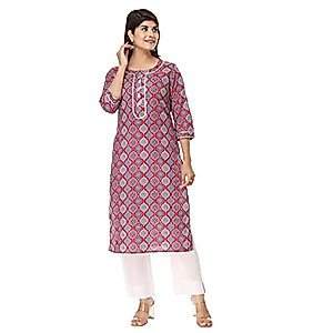 Vihaan IMPEX Indian Kurti Set with White Pant for Women Red