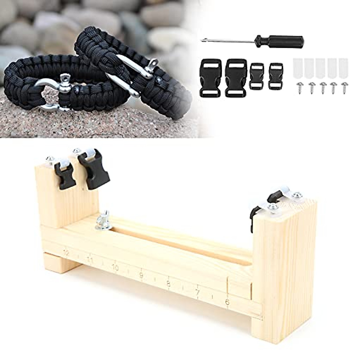 plplaaoo Paracord Bracelet Jig, Adjustable Paracord Jig Woven Wooden Frame, Wristband Maker Paracord Braiding Weaving DIY Craft Tool Kit, Paracord Braiding Weaving Craft Tool