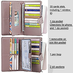 YALUXE Women's Genuine Leather Wallet RFID Blocking Multi Card Holder with Cell Phone Pocket Mothers Day Gifts