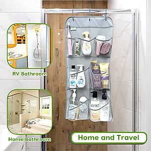 Unjumbly Mesh Hanging Shower Caddy - 8 Pockets to Hold Toiletries, Shampoos, Conditioners, Soaps, Over-the-door Organizer with 3 Metal Hooks for Bathroom, Bedroom, Kitchen, Traveling, RVs, Campers