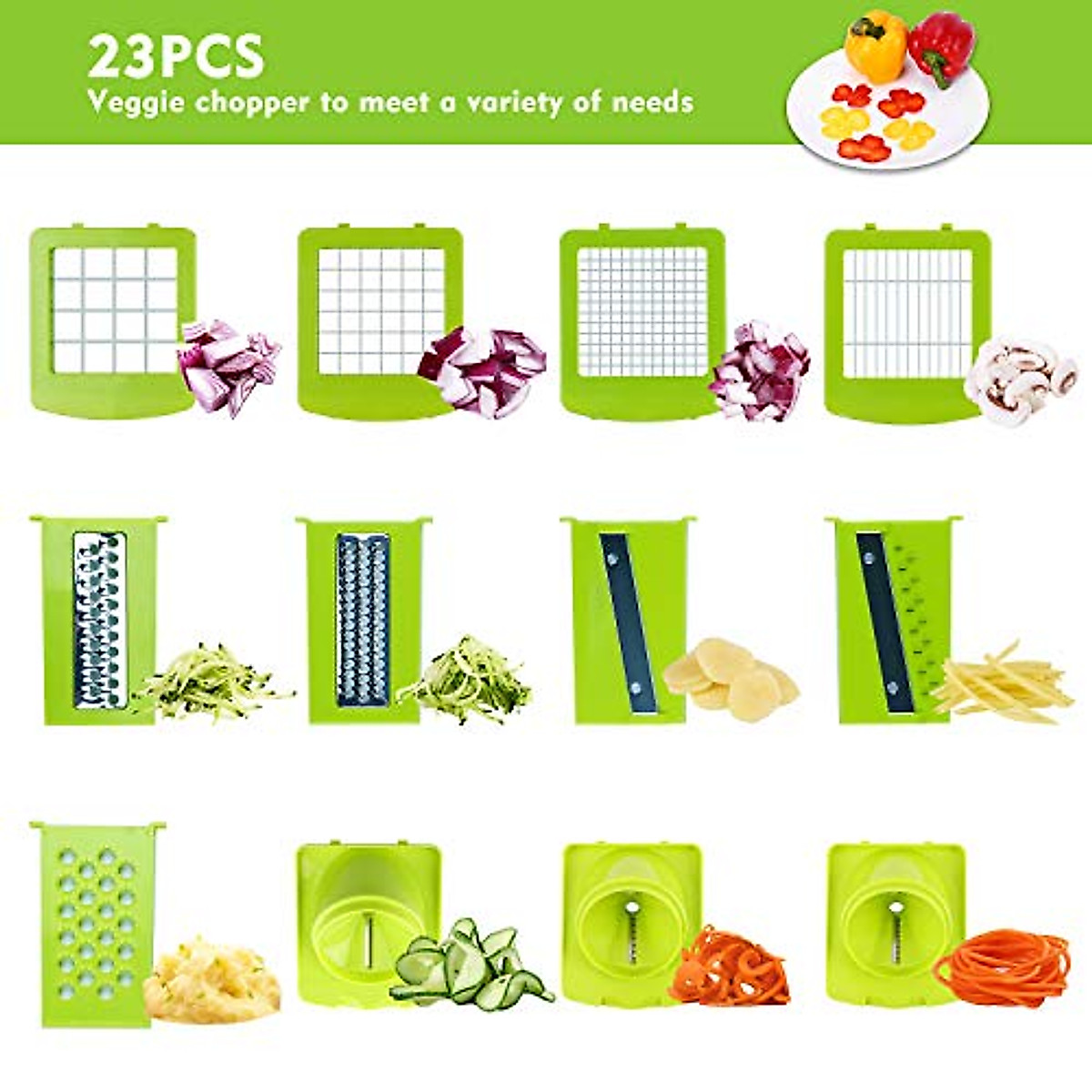 Vegetable Chopper and Slicer Dicer for Kitchen 23 PCS Veggie Slicer and Chopper Vegetable Cutter Cooking Accessories Gadget Stuff Salad Maker Dicing Machine Potato Fruit Chopper with Container
