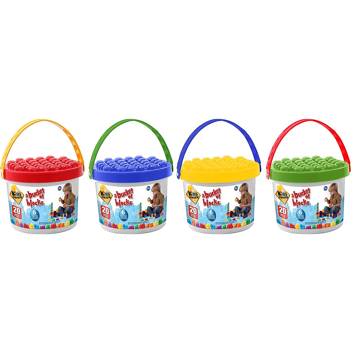 Kids@Work Bucket of Blocks, 20 Building Blocks with Storage Bucket