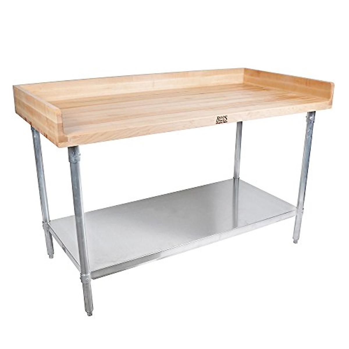 John Boos DSS01 Maple Top Work Table with 4" Riser, Stainless Steel Base and Shelf, 48" x 24" x 1-3/4"