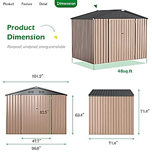 U-MAX 8.4' x 6.3' Outdoor Storage Shed, Lockable Bike zheyangShed,Garden Shed &Tool Shed for Backyard, Patio, Lawn