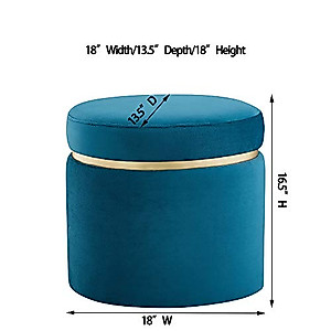 Amazon Brand – Rivet Asher Oval Upholstered Storage Ottoman, 18"W, Teal Velvet