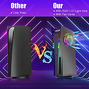 Joso Face Plates Cover and RGB LED Light Strip for PS5 Disc Edition Console, Shell Plates with Fan Vents for PS5 Accessories, Music Sync with 8 Colors 400+ Lighting Effects for PS5, ABS Anti-Scratch