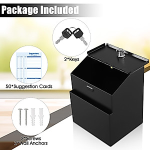 KYODOLED Metal Suggestion Box with Lock Wall Mounted Ballot Box Donation Box Key Drop Box with 50 Free Suggestion Cards 8.5H x 5.9W x 7.3L Inch Black