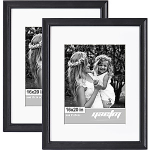 Yaetm 16x20 Picture Frame Matted to 11x14 Set of 2, 1.4" Wide Molding & Distressed Black Poster Frames 16 x 20 inches, Wall Gallery Rustic Frame Set for Wall Mounting (2 pack, Black)